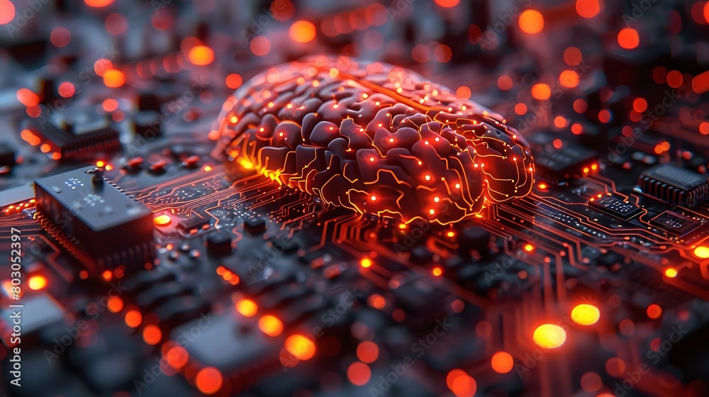 A Digital Brain Made Up Of Interconnected Circuits And Neurons Stock Illustration Adobe Stock