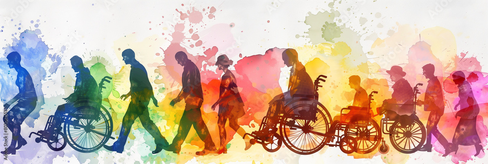 Colorful art watercolor painting depicts a diverse group of ...