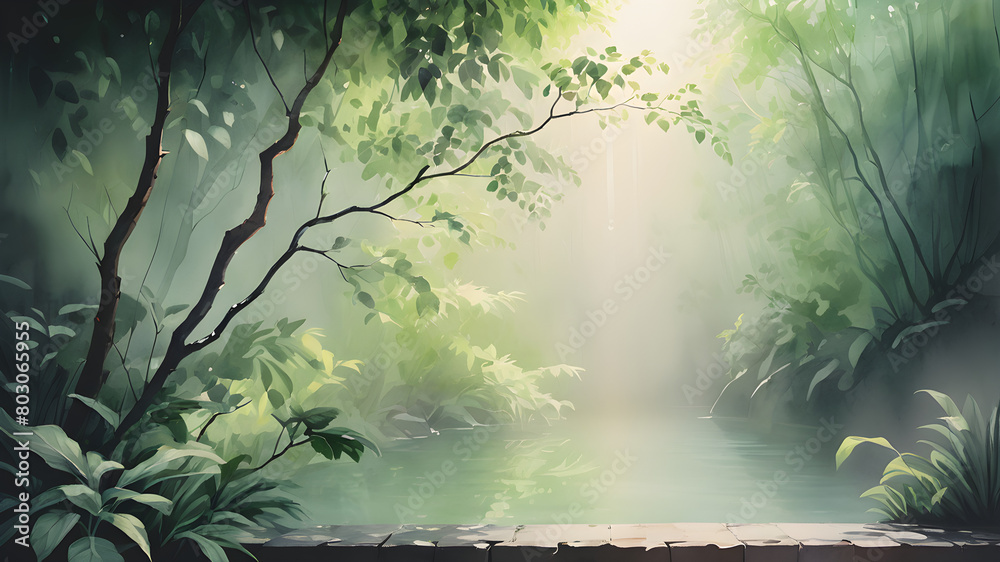 Painting of light reflection on wall with branch. Watercolor pastel ...