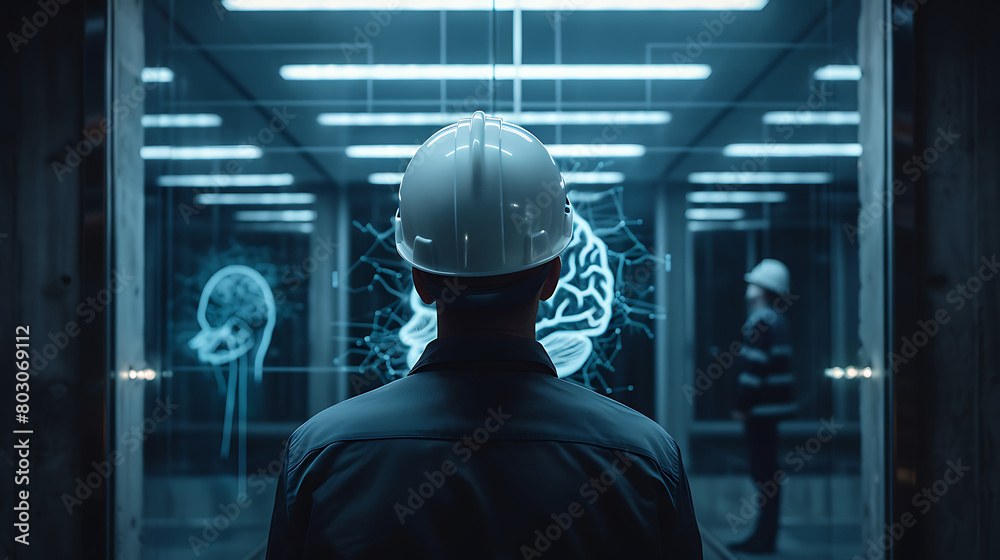 Reflective Encounter: Engineer Faces Brain in Mirror - Conceptual Image ...