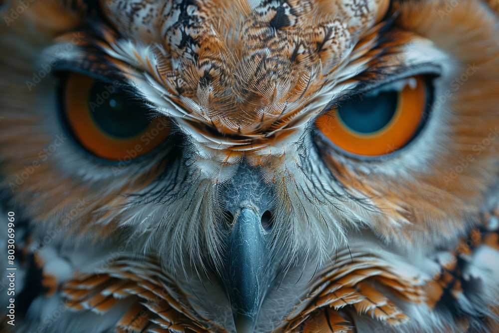 A diagram of an owl's face, focusing on the radial pattern of feathers ...