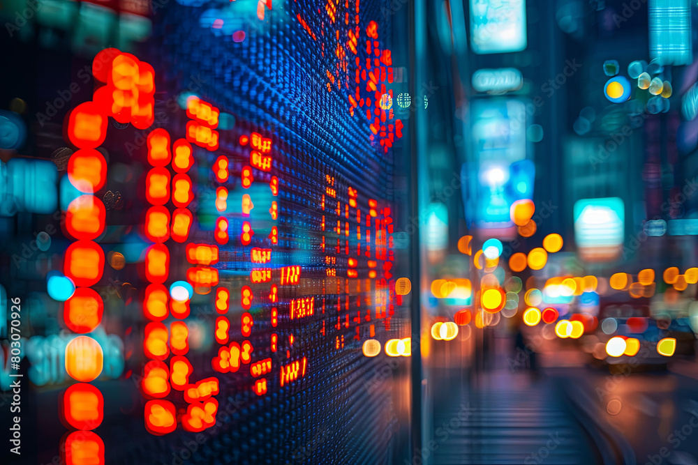 Stock market digital graph chart on LED display concept. A large ...
