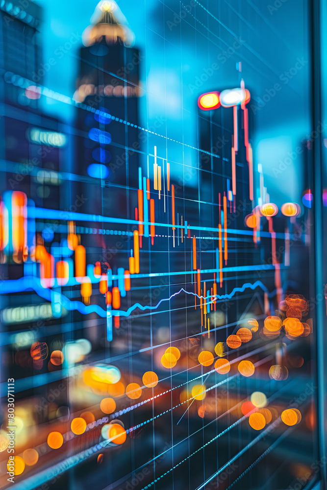 Stock market digital graph chart on LED display concept. A large ...