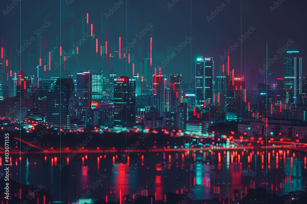 Stock market digital graph chart on LED display concept. A large ...