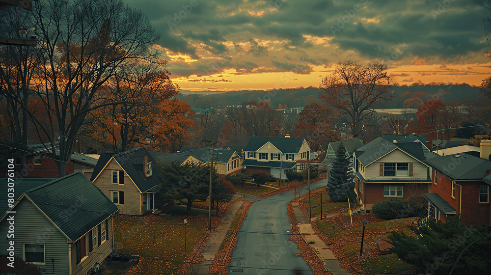 suburb, American, neighborhood, community, residential, houses, streets ...