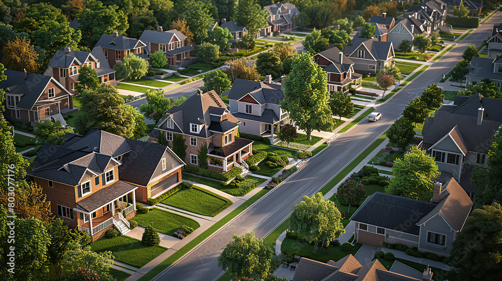 suburb, American, neighborhood, community, residential, houses, streets ...