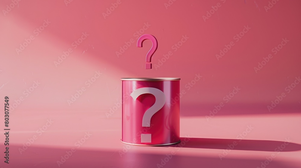 Pink soda can with question mark sign Mockup minimal concept and ...