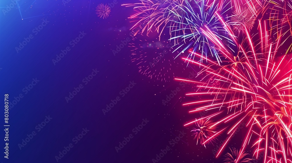 Vibrant fireworks display in a purple night sky, ideal for festive and ...