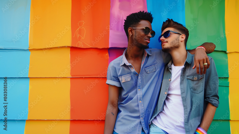 copy space, stockphoto, gay couple of different ethnicity on the gay ...
