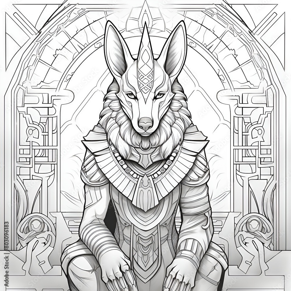 Coloring book page for kids of an Anubis the Egyptian god of the dead ...