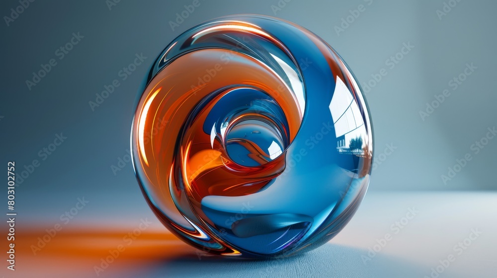 bstract digital art of glass sphere in an orange and blue vortex, a ...