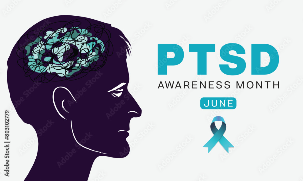 PTSD Awareness Month design with a man silhouette and a messy brain ...