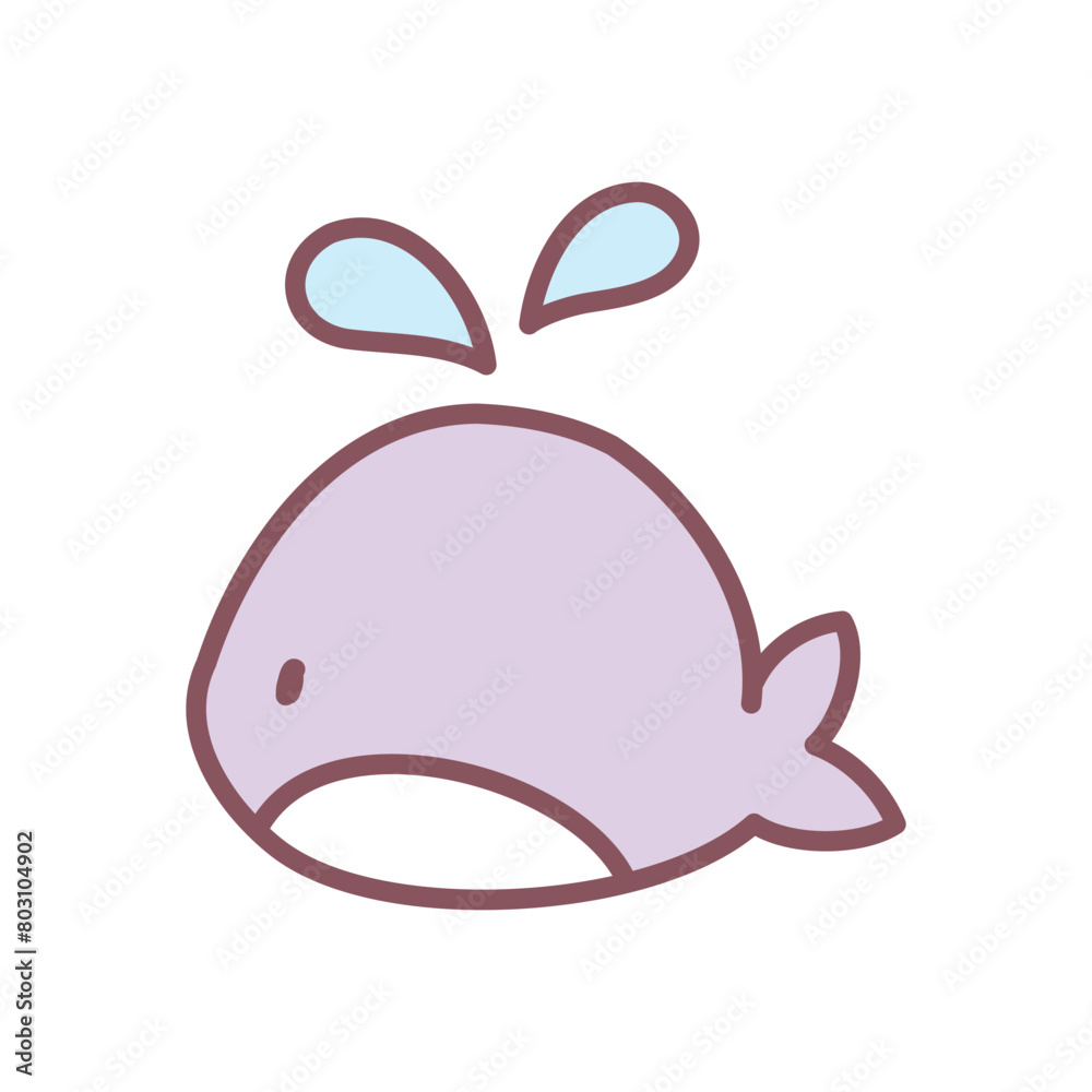 Cute whale icon. Hand drawn illustration of a funny whale spray the ...
