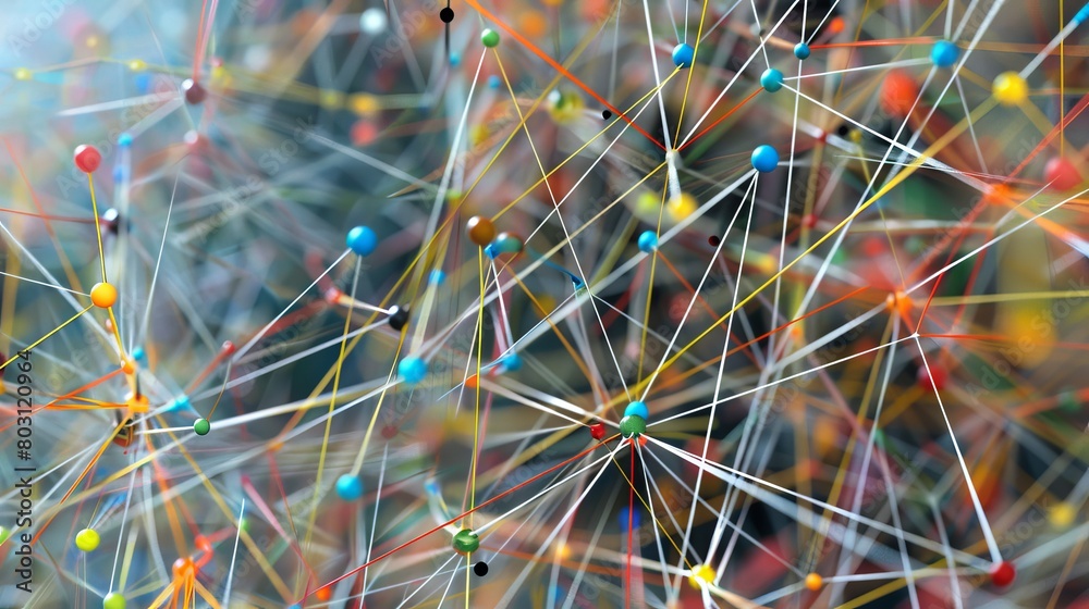 Complex network of connected nodes with abstract background, a ...