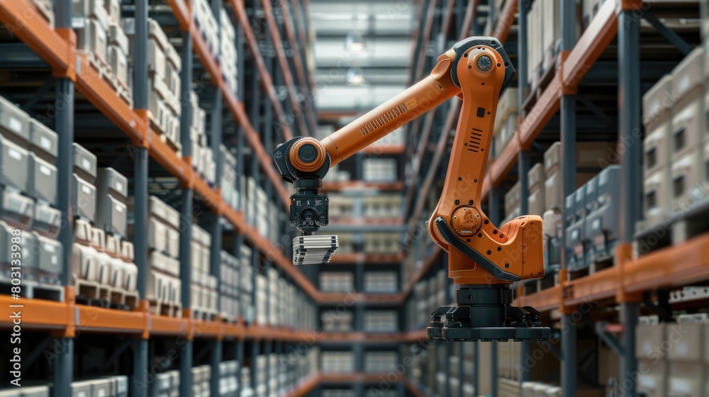 A robot picker retrieving items from a high-density storage system ... A robot picker retrieving items from a high-density storage system ...