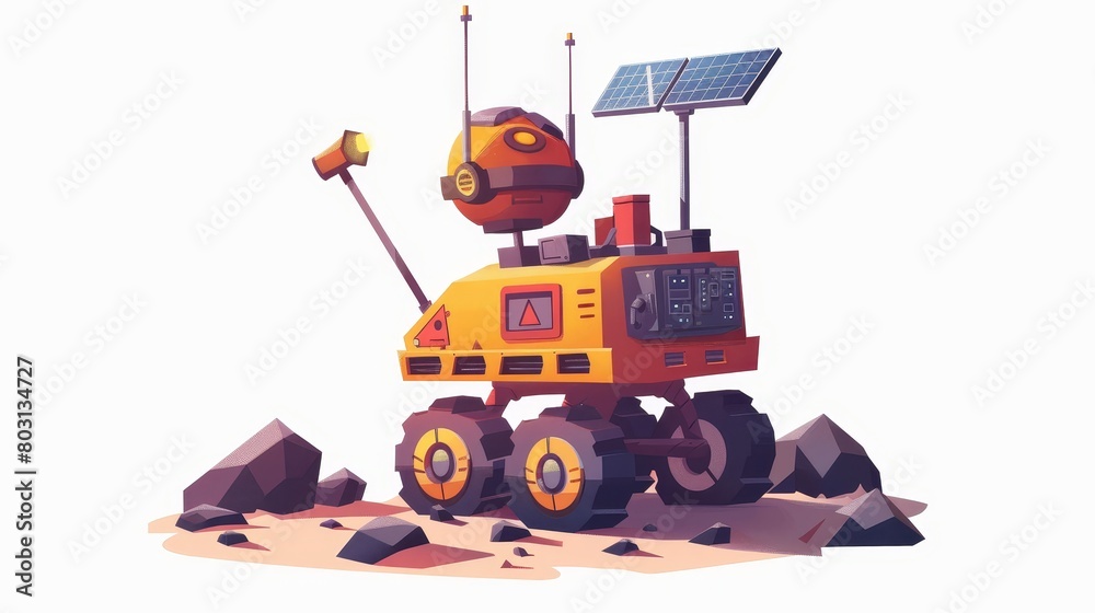 The cosmic mars rover with solar battery isolated on white is a cartoon ...