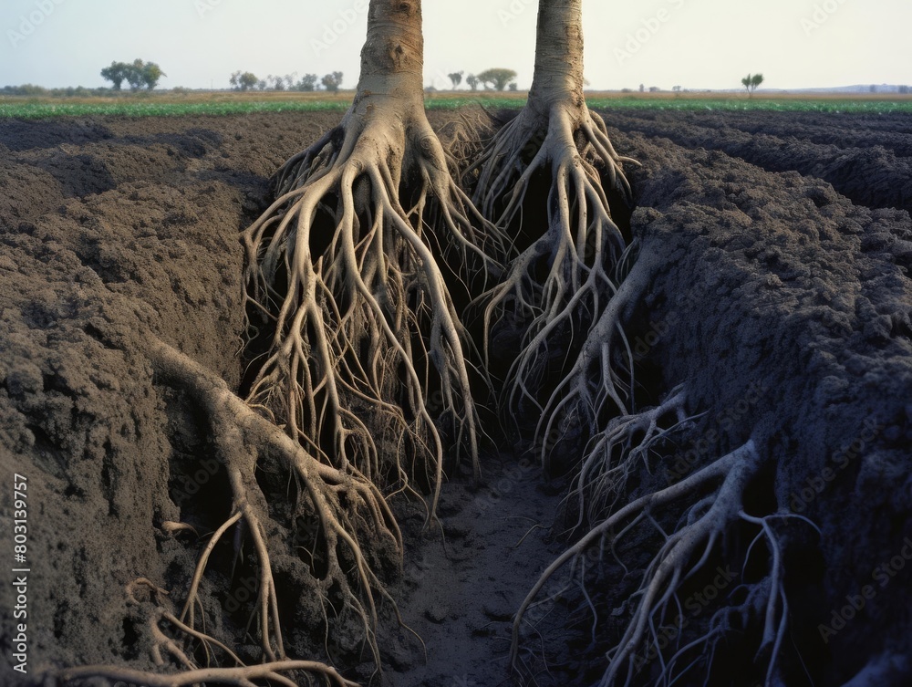 Wideangle view of a plants root system affected by verticillium wilt ...