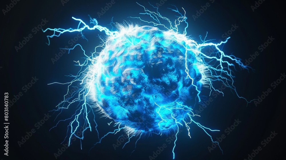 Isolated electric ball and lightning strike on black background. With ...