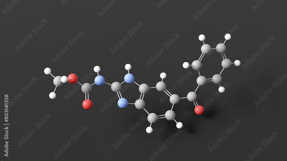mebendazole molecular structure, antihelminthic agent, ball and stick ...