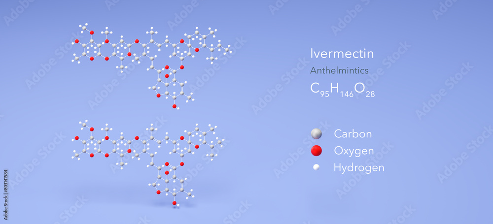ivermectin molecule, molecular structures, antiparasitic drug, 3d model ...