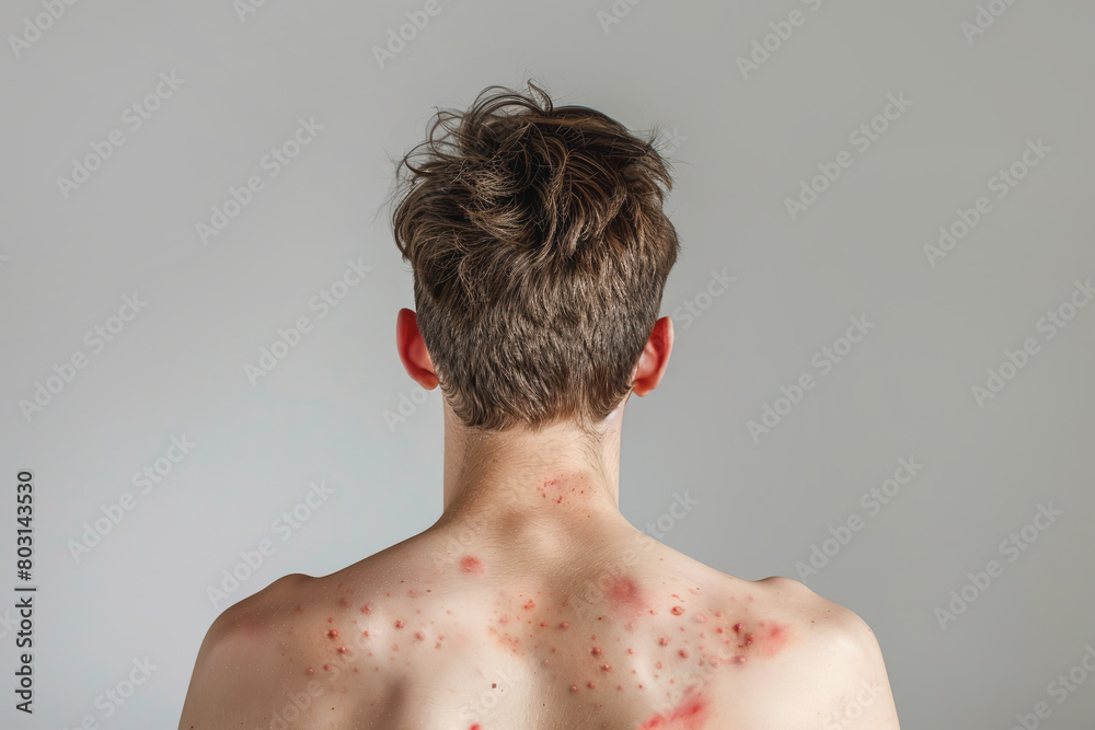 Male Back with Painful Rash, Red Spots Blisters on the Skin. Human Body ...