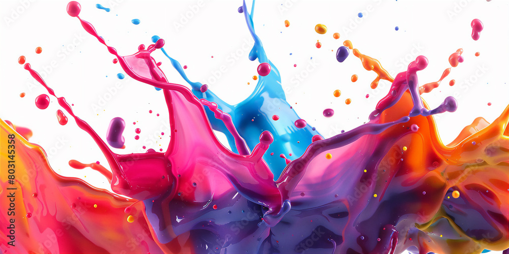 Colorful liquid paint splash isolated on white background, oil paint ...
