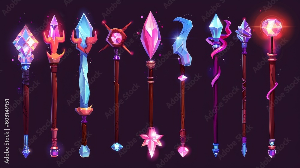 Magician weapon rods for sorcerers, rpg fantasy game assets and ...