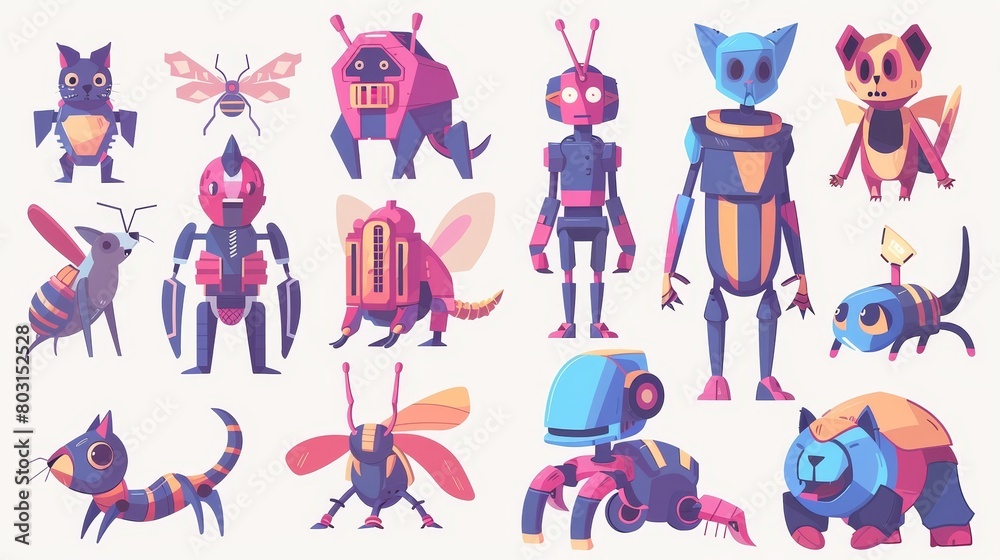 Cartoon robotics animal characters, artificial intelligence mechanical ...