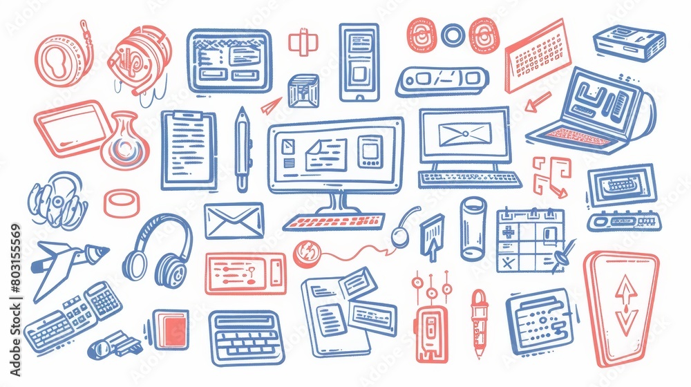 An icon set illustrating code in a computer screen, algorithm scheme ...