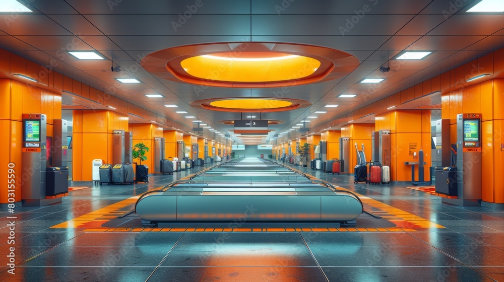 Design a vibrant vector image of a luggage carousel and baggage scan ...