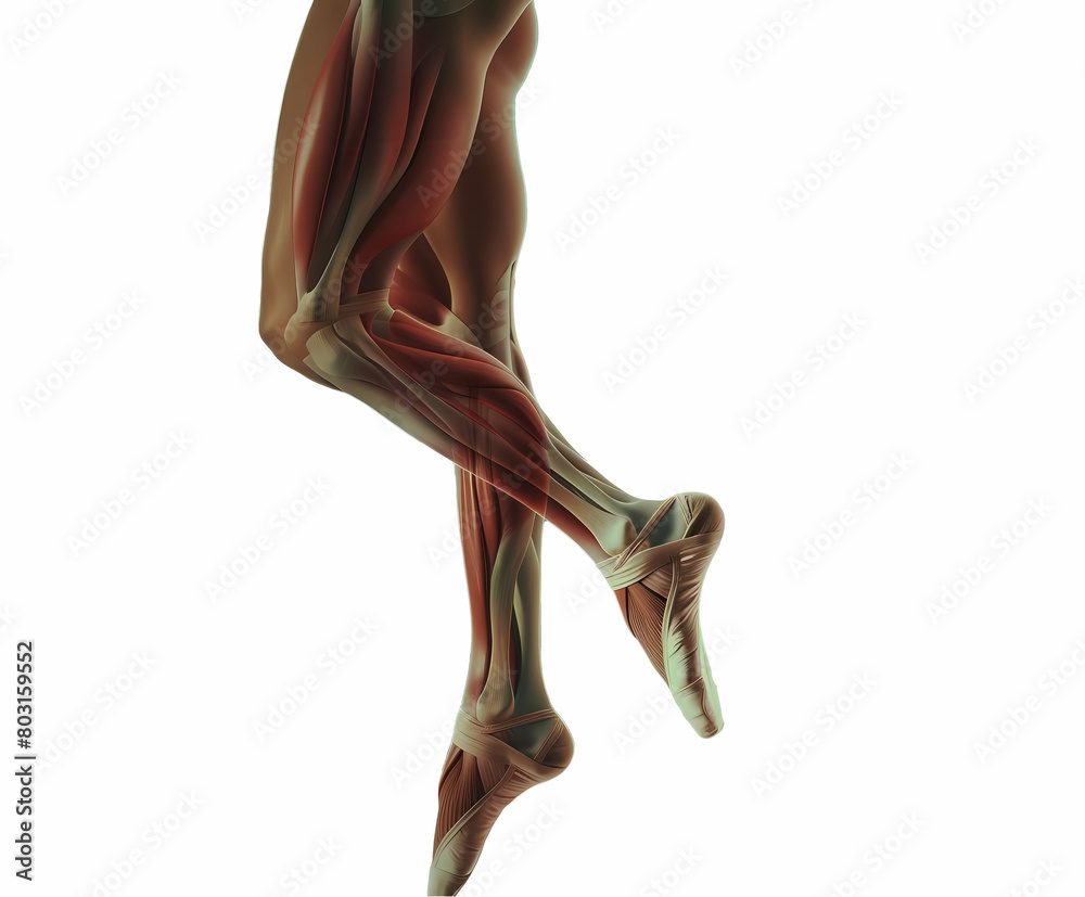 Transparent anatomy of a ballerinas muscular and skeletal system, side ...