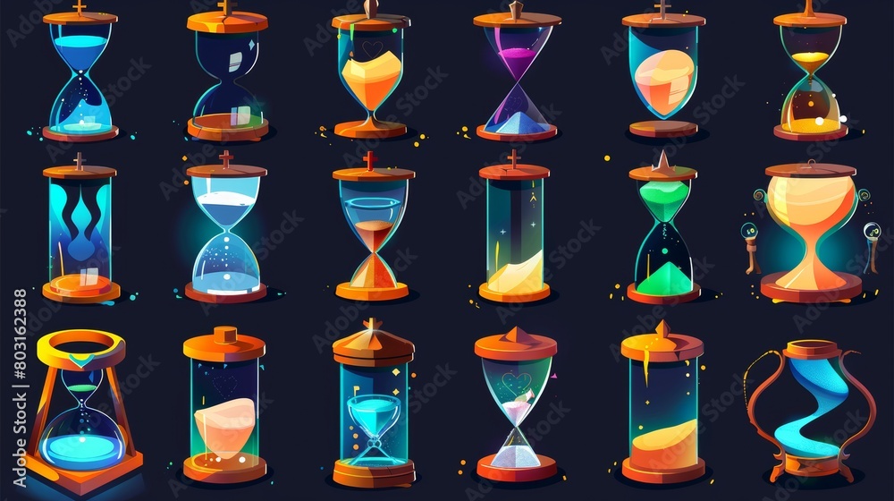 Animation sprite sheet rotating game icon. Clock with falling sand ...