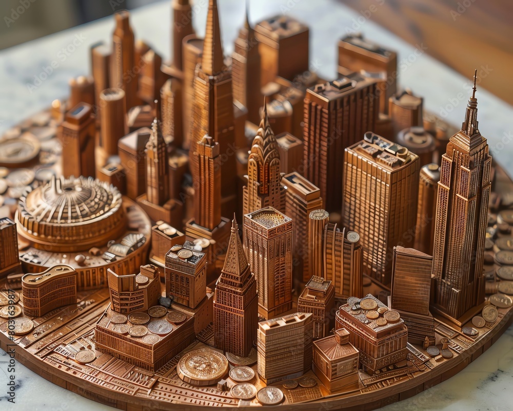 Craft a detailed clay sculpture showcasing an aerial perspective of a ...
