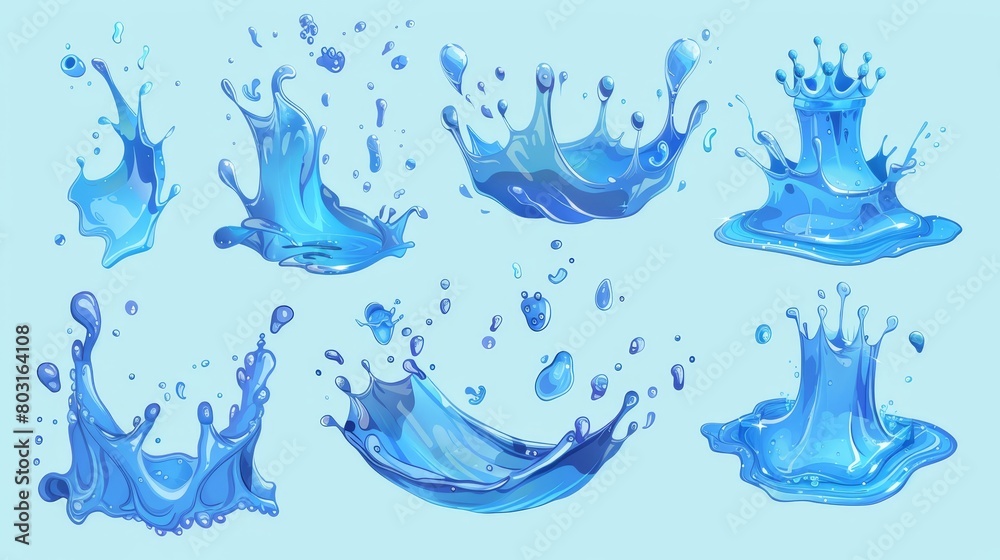 Waves and swirls of liquid water, falling drops of water, falling drops ...