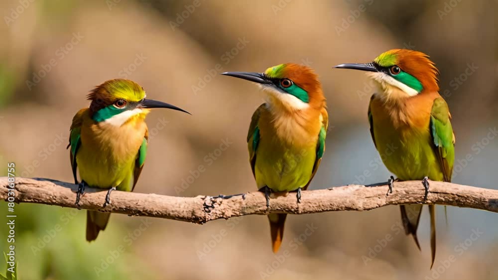 Vidéo Stock Capturing the Majesty. Three Chestnut-headed Bee-eaters ...