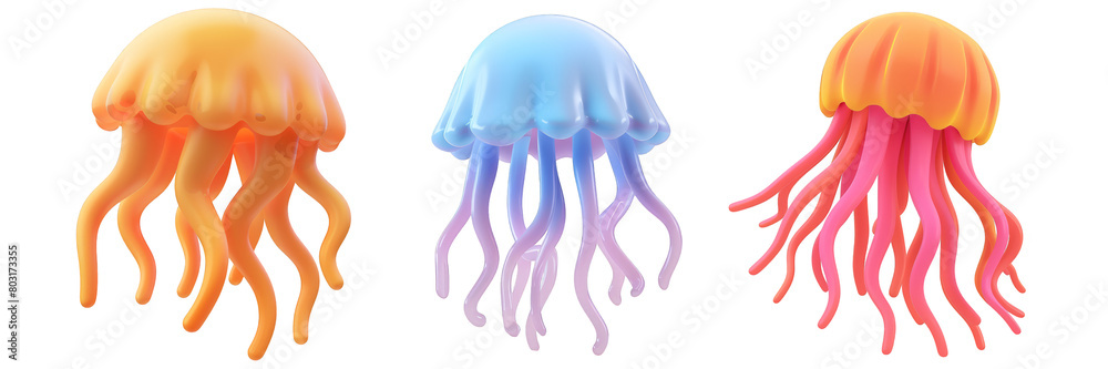 PNG jellyfish 3d icons and objects collection, in cartoon style minimal ...