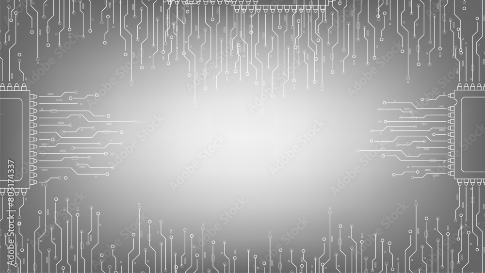 Abstract Technology Circuit board background. Grey white Abstract ...