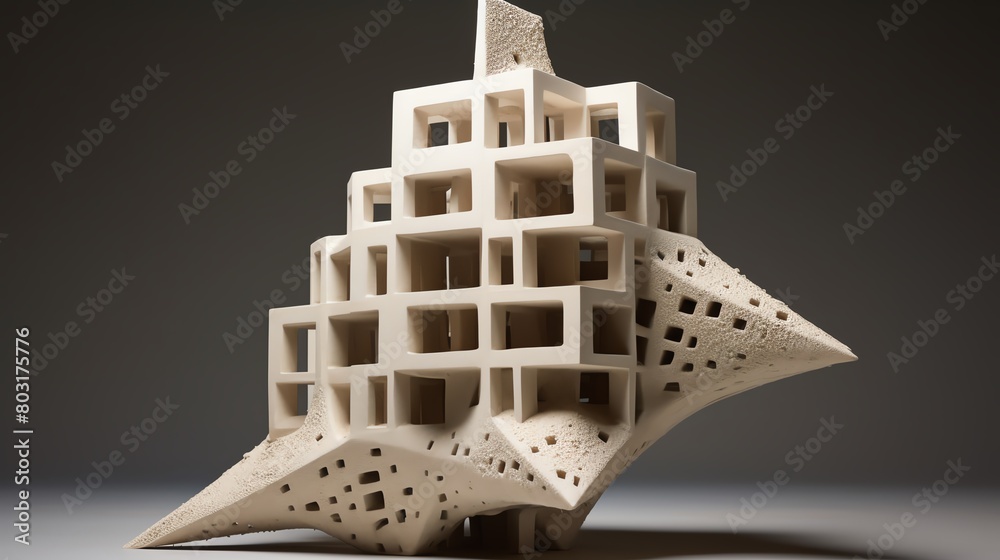 Craft a clay sculpture of a minimalist, ultra-modern residential ...