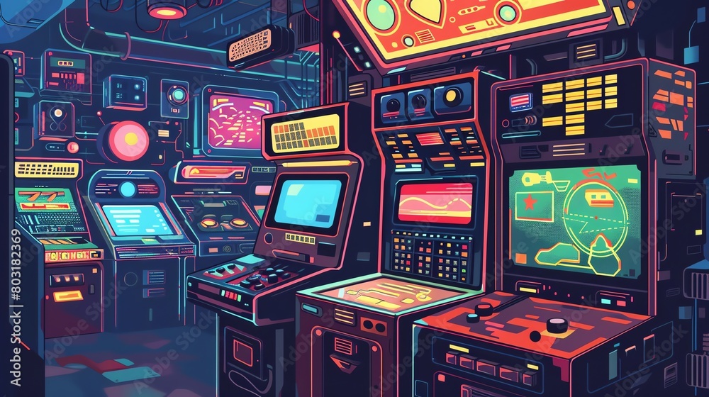 Illustrate a Worms-eye view User Interface in a pixel art style ...