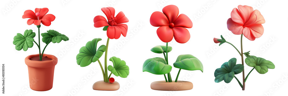 PNG geranium 3d icons and objects collection, in cartoon style minimal ...