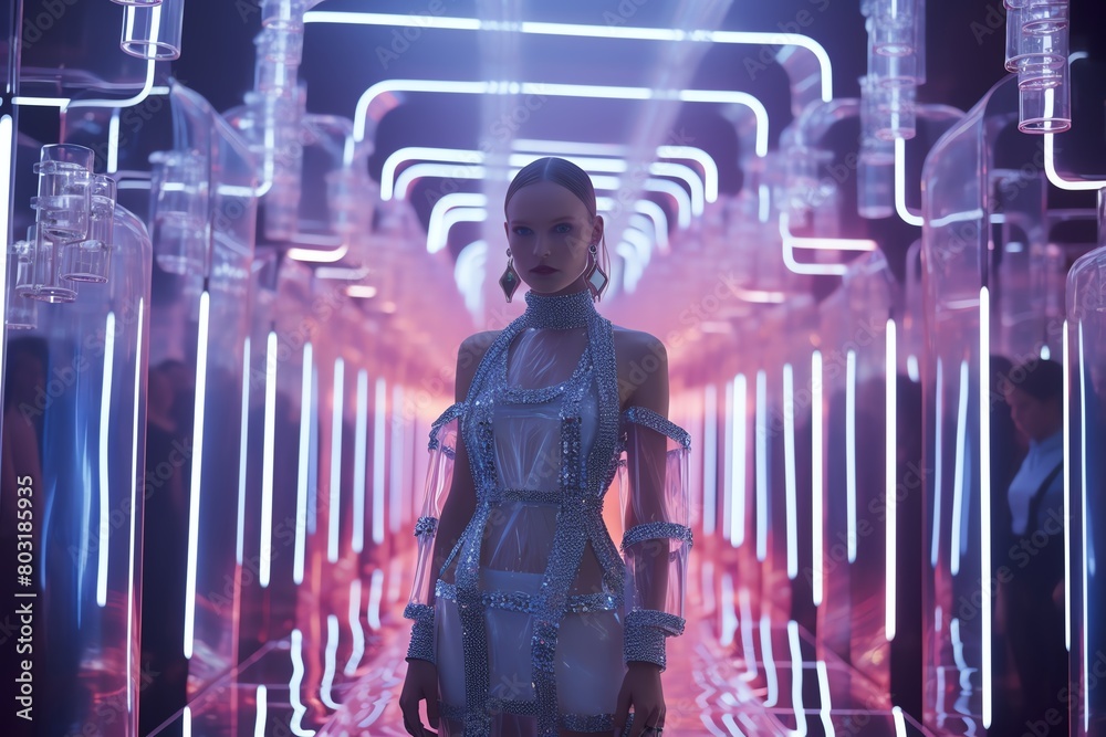 Imagine an interstellar fashion event in pixel art, with gravity ...