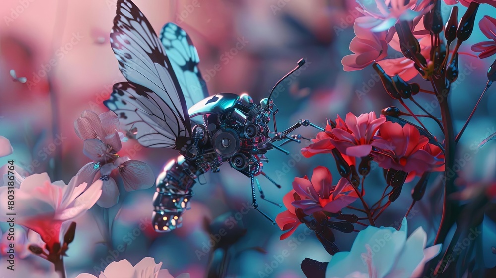 Immerse viewers in a surreal robot wonderland from unique camera angles, revealing mechanical ...