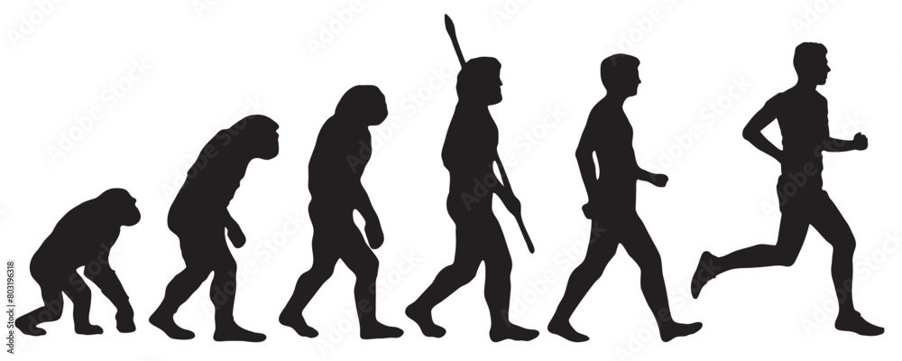 Evolution of the human from Darwin to the runner. Silhouettes with the ...