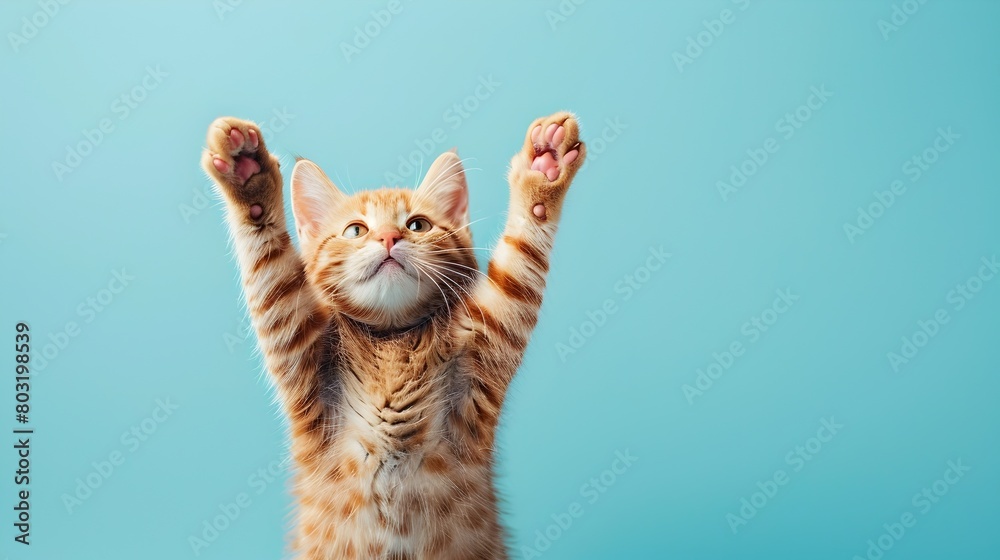 Surreal of Ginger Cat Cheering in Polka Dot Cheerleader Outfit on Vivid ...