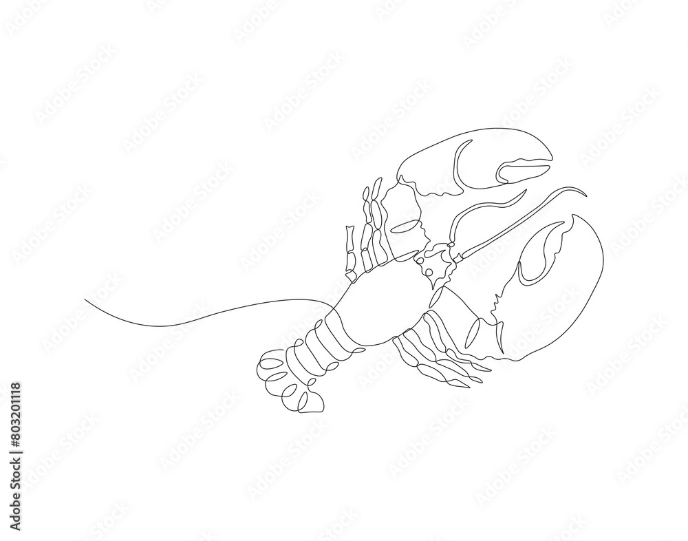 Continuous line drawing of lobster crayfish. One line of lobster ...