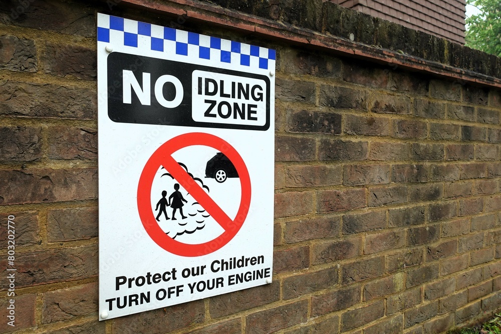 No Idling Zone, Protect Our Children, Turn Off Engine Sign Stock Photo ...