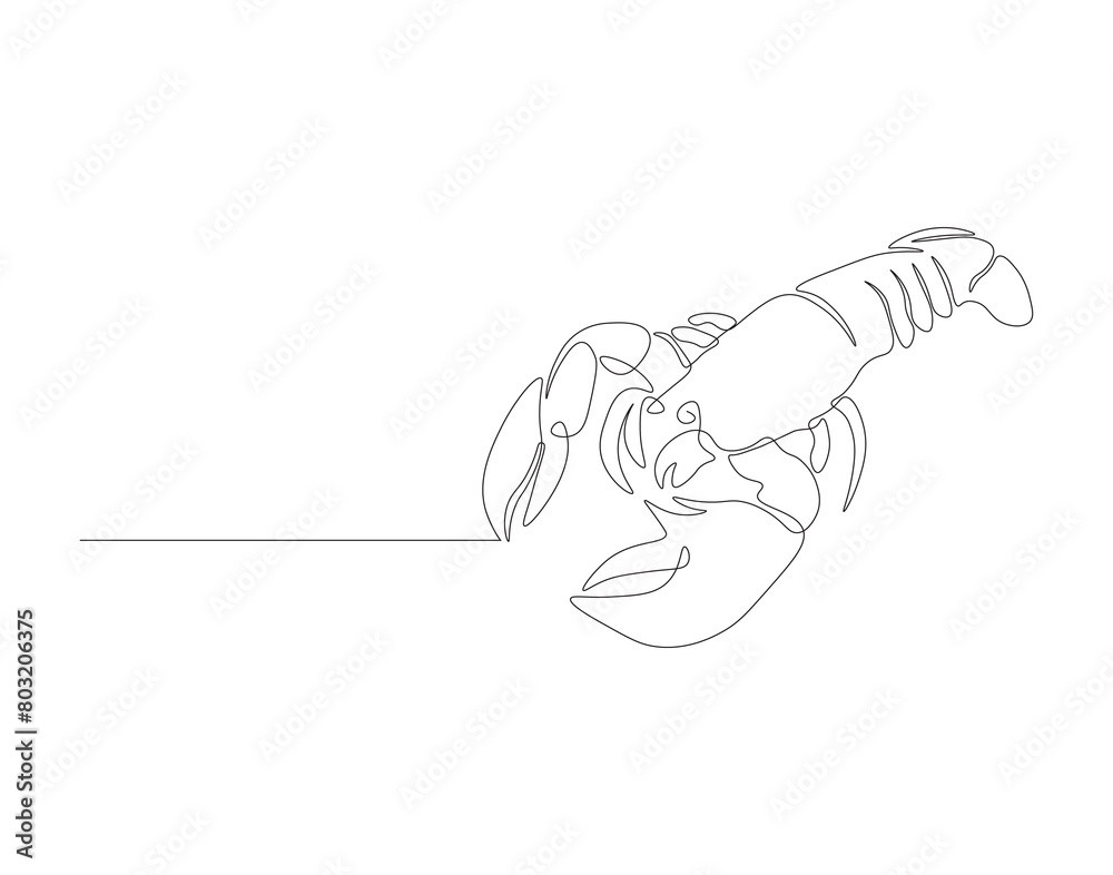 Continuous line drawing of lobster crayfish. One line of lobster ...