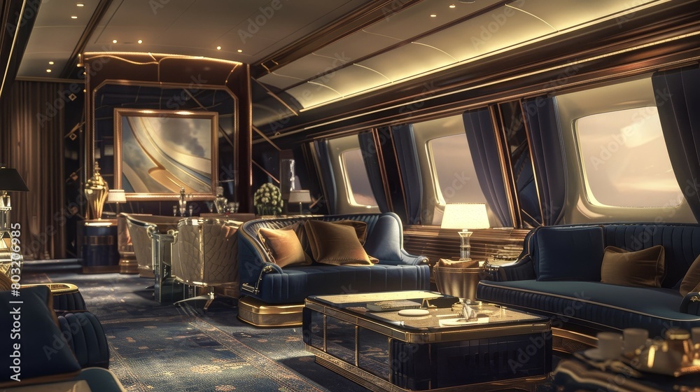 Concept Art of a luxury private jet interior designed for a state guest ...