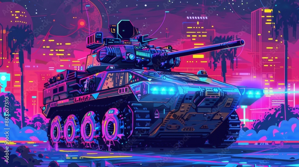 Pixel Art of a tracked vehicle equipped with radar and electronic ...