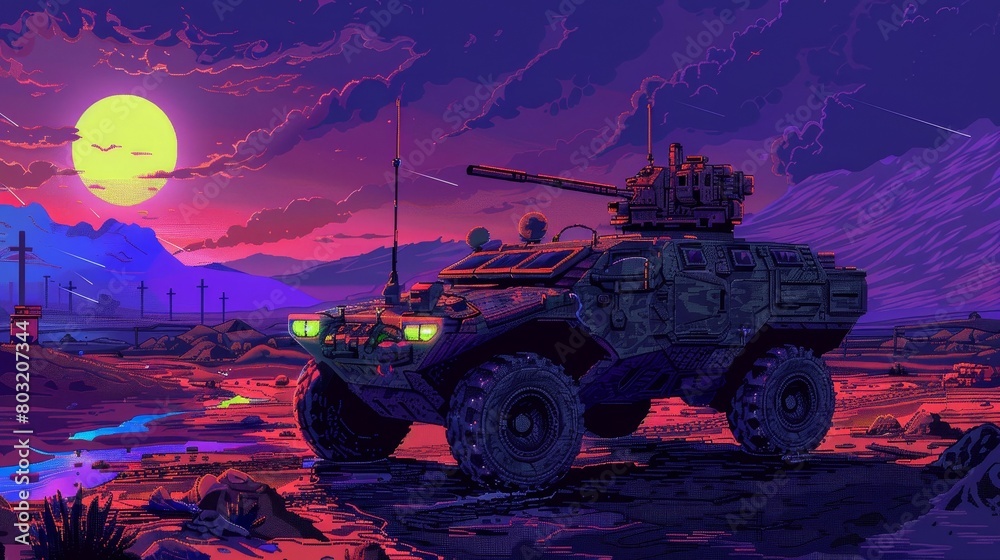 Pixel Art of an infantry transport vehicle on patrol duty in an alien ...